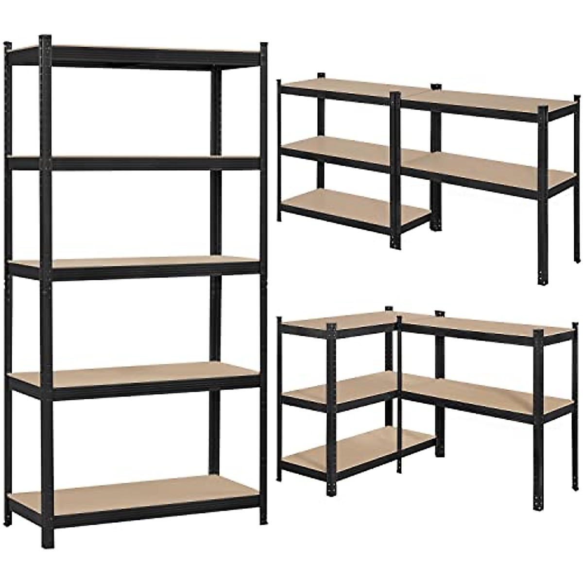 Topeakmart 5-Tier Utility Shelves, Metal Storage Shelves Garage Shelving Unit Adjustable Garage Storage Shelves Storage Racks Heavy Duty Shed Shelving- Black, 35.5 x 16 x 71 Inch