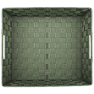 Set of 2 Green Trapezoid Basket Weave Nylon Storage Bin 15"