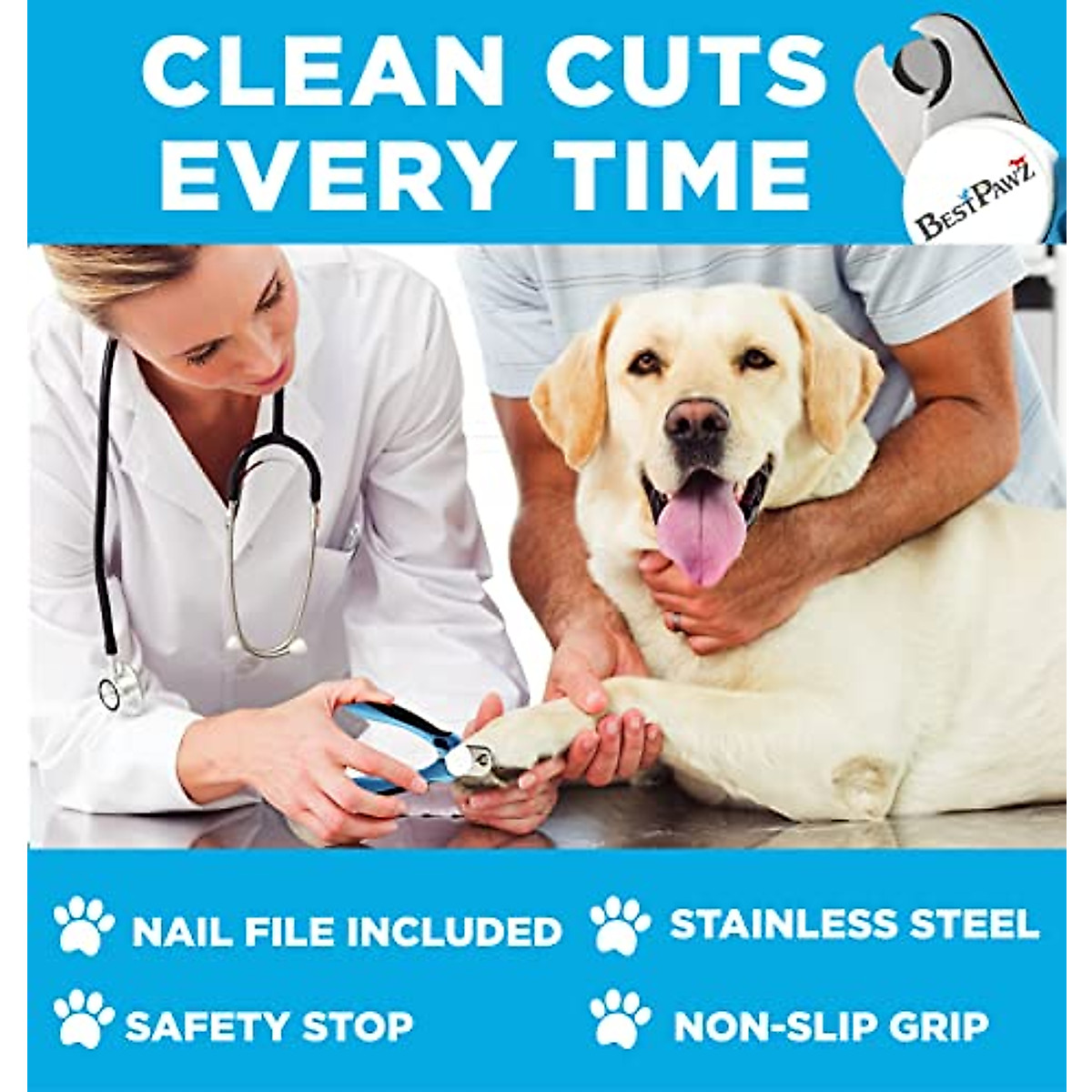 Bestpawz Cat & Dog Nail Trimmers - Sturdy Non Slip Dog Nail Clippers for Large Dogs - Safety Guard Pet Nail Clipper to Avoid Over Cutting - Cat Nail Clipper Comes with Sharp Blade and Free Nail File