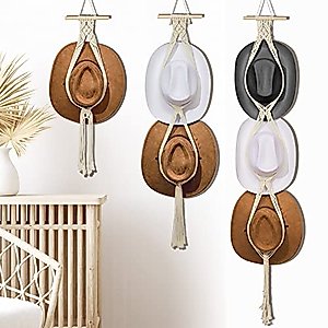 Yulejo 3 Pcs Hat Rack Baseball Hat Rack Baseball Hat Organizer Macrame Hat Rack for Baseball Over Door Organizer Baseball Hat Storage Boho Macrame Hat Hanger for Baseball (White,Stylish)
