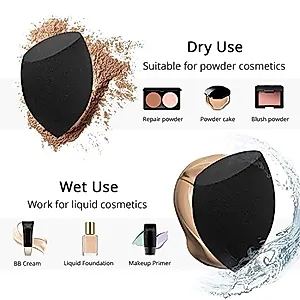 BEAKEY 3+1 Pcs Makeup Sponges with Kabuki Contour Brush, Beauty Sponge Blenders with 3 Shapes for Liquid Foundation, Cream and Powder (3 Sponges+ 1 Contour Brush)