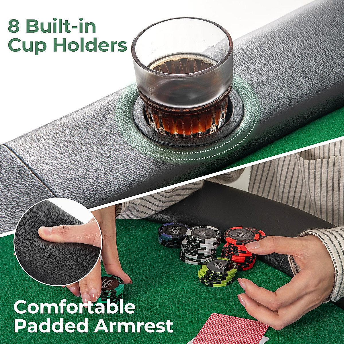 Giantex 8 Player Poker Table Foldable, Folding Card Board Game Table w/8 Cup Holders & Comfy Armrests, Casino Grade Felt, Portable Oval Texas Holdem Blackjack Poker Tables, No Assemble Required