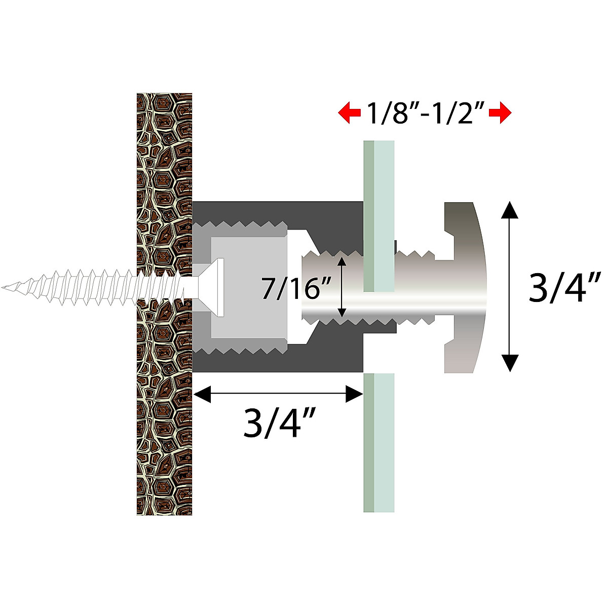 Displays2go Sign Spacers with Titanium Finish, Indoor Use Standoffs, Wall Mounting (FMA1818TI)