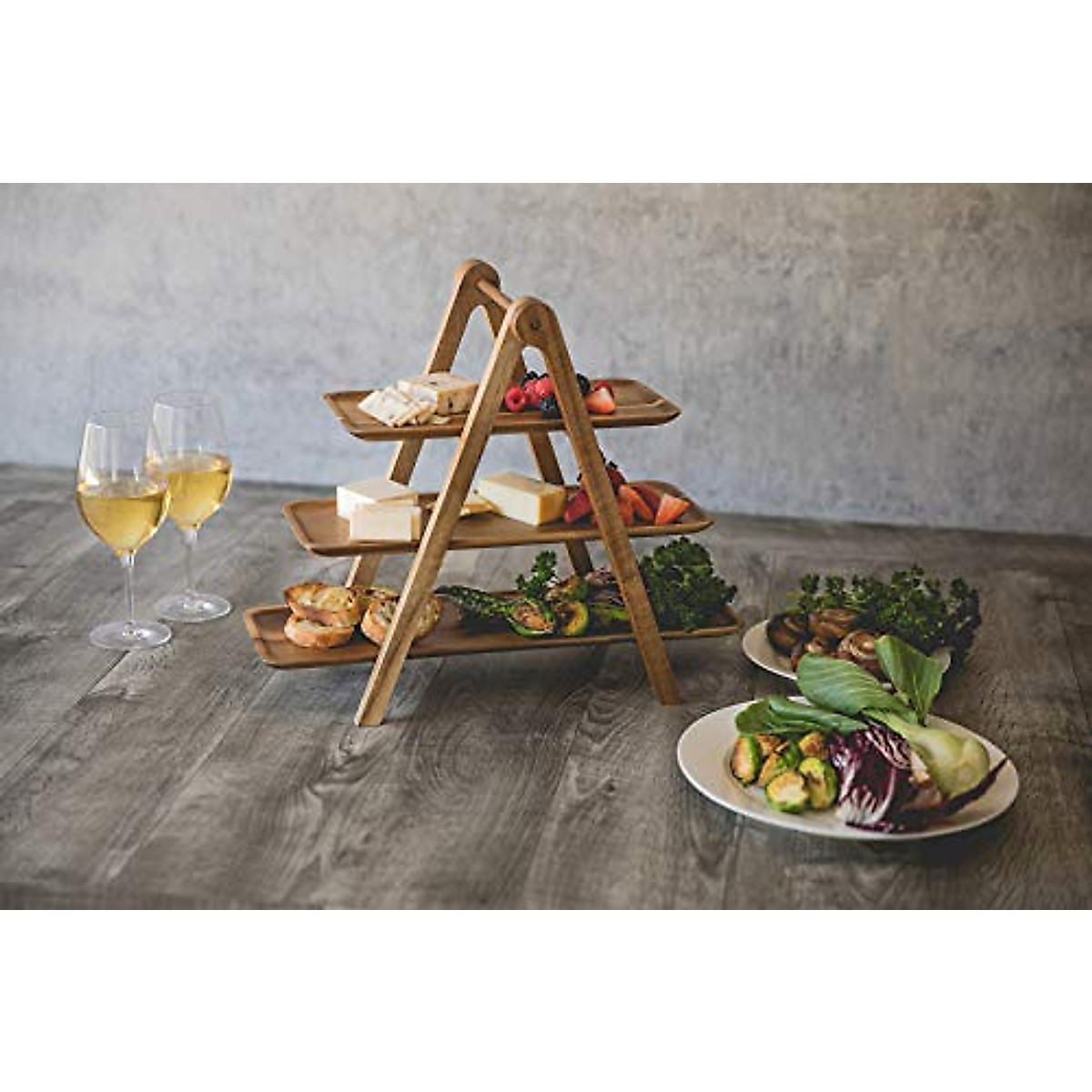 TOSCANA - a Picnic Time brand, 3 Tiered Serving Ladder - Charcuterie Boards - Wood Serving Platters