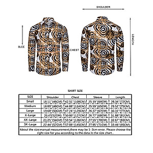 fohemr Mens Luxury Dress Shirts Baroque Gold Chain Print Casual Long Sleeve Button Down Shirt Blue Large