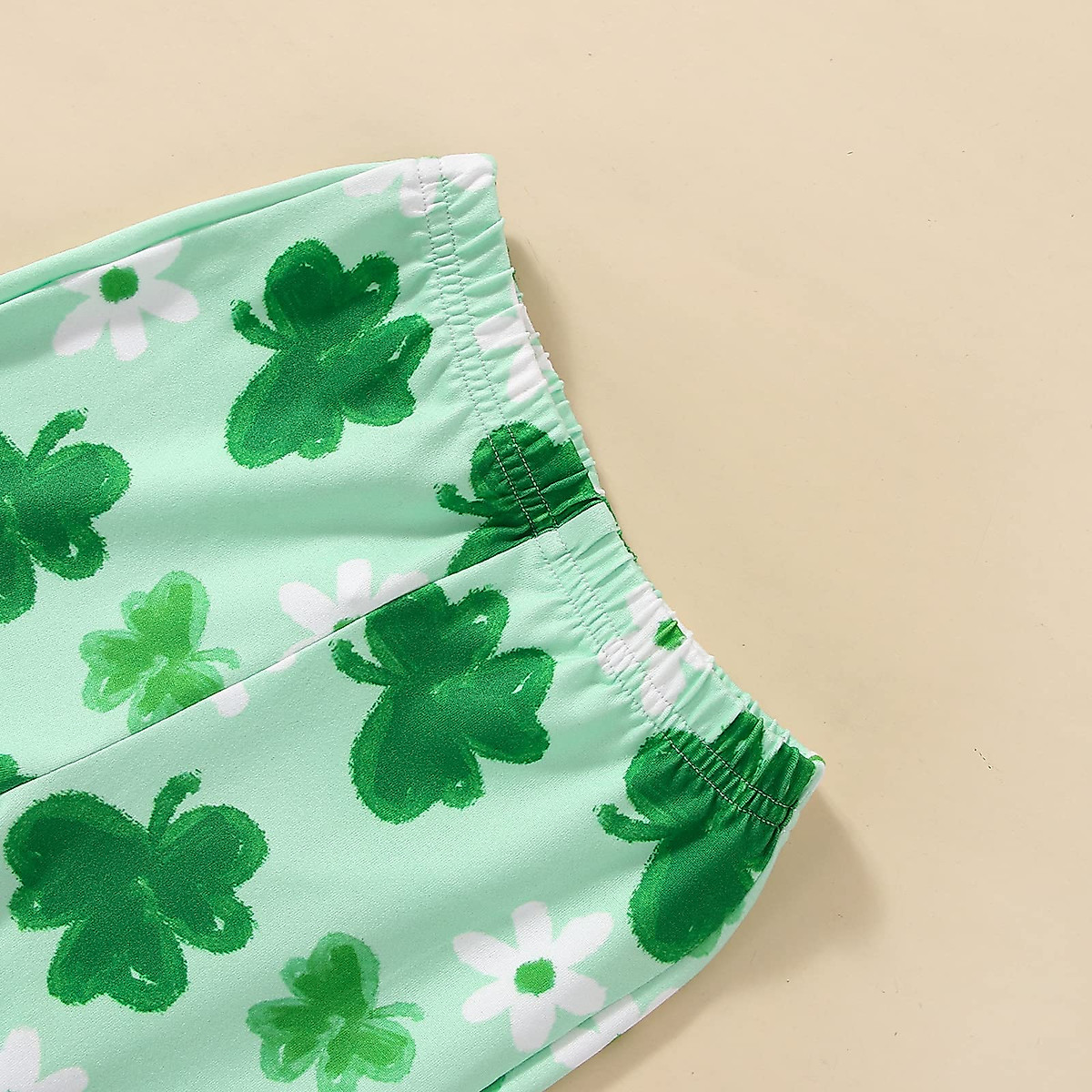 My First St. Patrick's Day Baby Girl Outfit Green Long Sleeve Romper Four Leaf Clover Flared Pants Headband Set (Green, 0-3 Months)