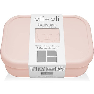 Ali+Oli Leak Proof Bento Box (Blush) Food-Grade Silicone Bento Box, BPA, Phthalate, Lead, & PVC Free - Bento Lunch Box for Kids and Adults - Leak Resistant Sets With Lids Container
