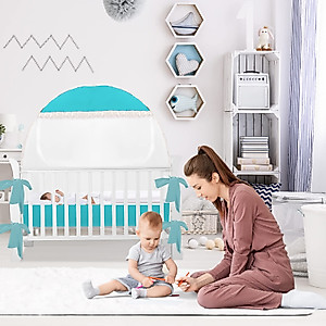 Baby Crib Tent Cover to Keep Baby from Climbing Out, Pop Up Safety Crib Net Canopy for Boys,Girls,Toddler, Mesh Mosquito Net for Crib,Baby Bed,Crib Height Extender to Keep Infant in (Emerald)