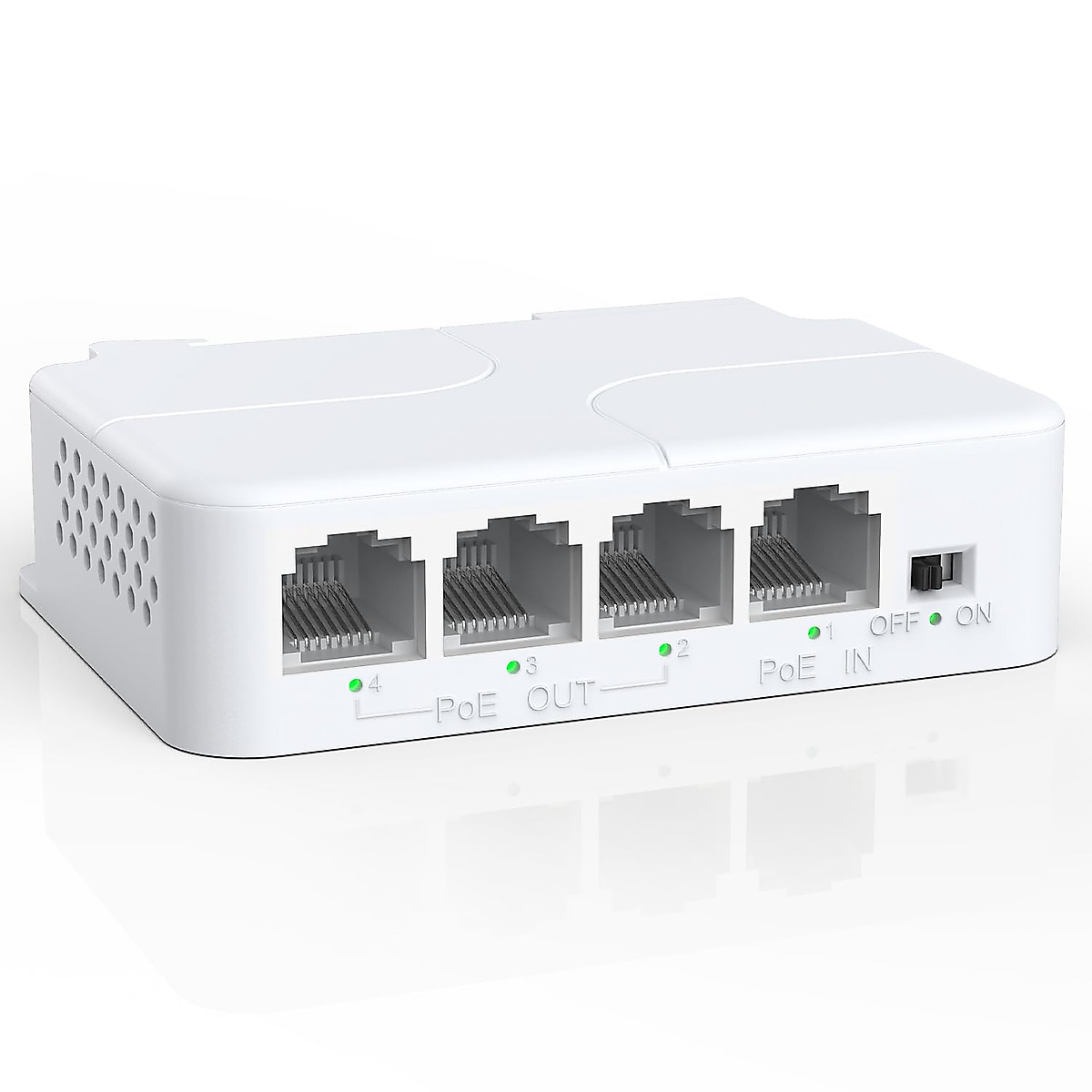 YuanLey 4 Port PoE Extender with 3 PoE Out, IEEE 802.3af/at Mini 4 Channel PoE Repeater 100Mbps, Wall and Din Rail Mount Passthrough POE Switch/Booster, Plug and Play
