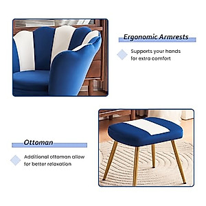 MoomJiee Velvet Accent Chair with Ottoman Set of 2,Upholstery Modern Club Chair with Footrest,Comfy Barrel Living Room Armchair with Golden Metal Legs for Bedroom Living Reading Room Office