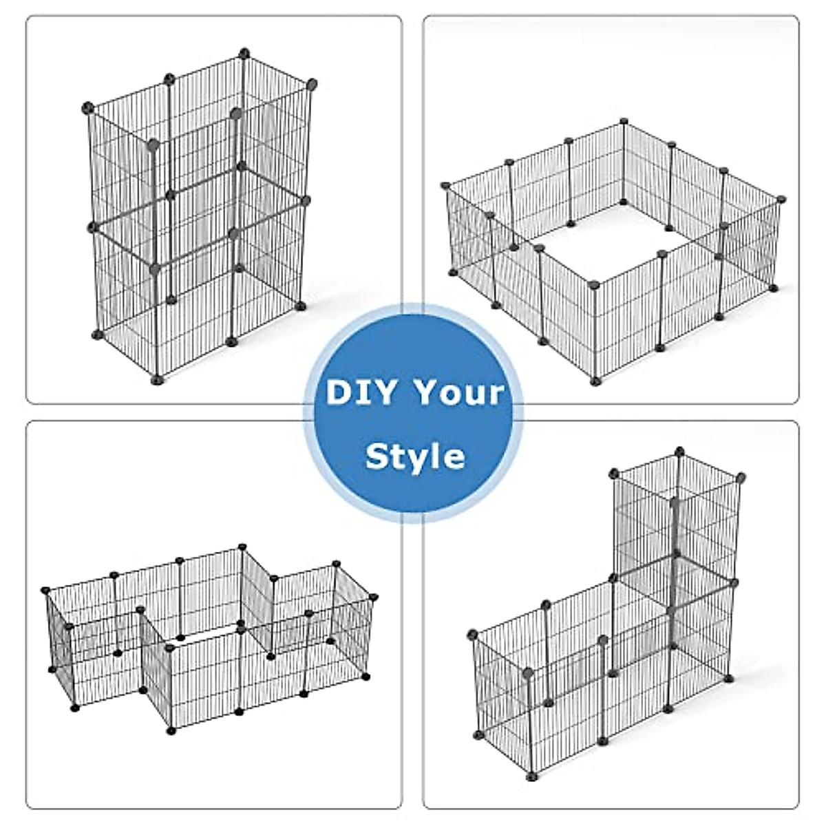 Pet Playpen Pet Fence Hamster Playpen, Guinea Pig Playpen Small Animal Playpen Portable Playpen, Rabbit Playpen Guinea Pig Cages, Metal Wire Fence for Puppys Rabbit Kitten Hedgehog, Portable, Black