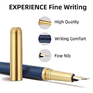 Cobee® Wooden Fountain Pens, Handcrafted Wood Fountain Pen Vintage Luxury Pen 0.5mm Fine Point Pen Business Pen Smooth Writing for Journaling Calligraphy Gift Supplies(Blue)