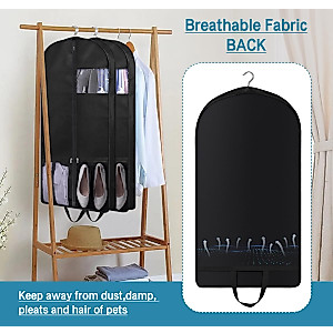 KIMBORA 43" Suit Bags for Closet Storage and Travel, Gusseted Mesh Hanging Garment Bags for Men Suit Cover With Handles for Clothes, Coats, Jackets, Shirts（3 Packs，Black）
