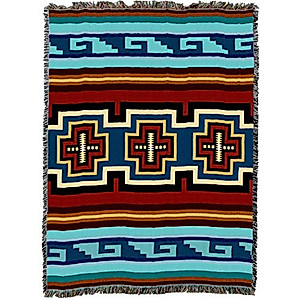 Pure Country Weavers Sarkoy Turquoise Blanket - Southwest Native American Inspired - Gift Tapestry Throw Woven from Cotton - Made in The USA (72x54)