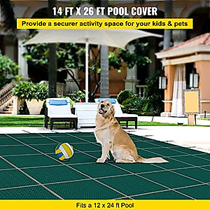 VEVOR Pool Safety Cover Fits 12x24ft Rectangle Underground Safety Pool Cover Green Mesh Solid Pool Safety Cover for Swimming Pool Winter Safety Cover