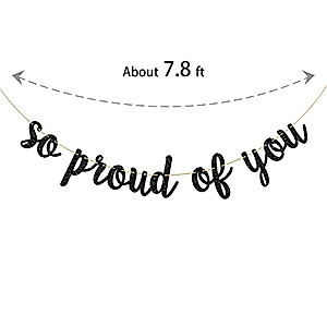 Halawawa Black Glitter So Proud of You Banner, Graduation Party Decorations, 2023 Graduation Party Decor Banner, We are So Proud of You Bunting Banner