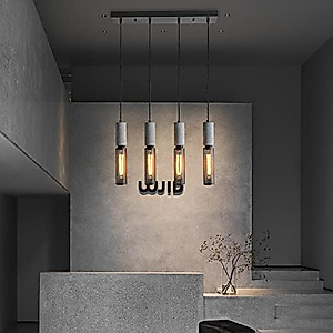 ADCTHOME 4-Light Concrete Linear Pendant Light with a Metal Mesh Shade,Modern Industrial Hanging Cement Pendant Lighting for Kitchen Island Bedroom Living Room Dining Room Light Fixture
