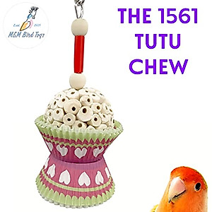 Mandarin Bird Toys by M&M 1562 Tutu Chew Two - Handcrafted Foraging Avairy Toy, All Natural Air Dried Sola Wood Ball, Bakery Grade Cup Cake Cups, Easy to Shred Great for Small Size Pet Birds