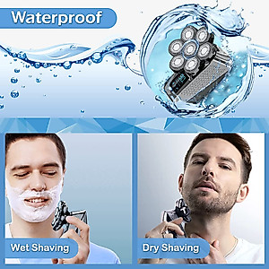Yogioaf Head Shaver for Men, 5-in-1 Electric Razor for Men, Wet & Dry, Anti-Pinch, Upgrade Cordless with 7D Floating Shaving Heads, Waterproof and Rechargeable Rotary Bald Head Shaver