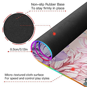 VKPSCHJ Wireless Charging Mouse Pad Watercolor Chrysanthemum Peony Rose RGB Gaming Mouse Mat 15W Fast Charging, Extra Large Computer Keyboard Mat with Non-Slip Rubber Base for Mobile Phone,PC, Lapto