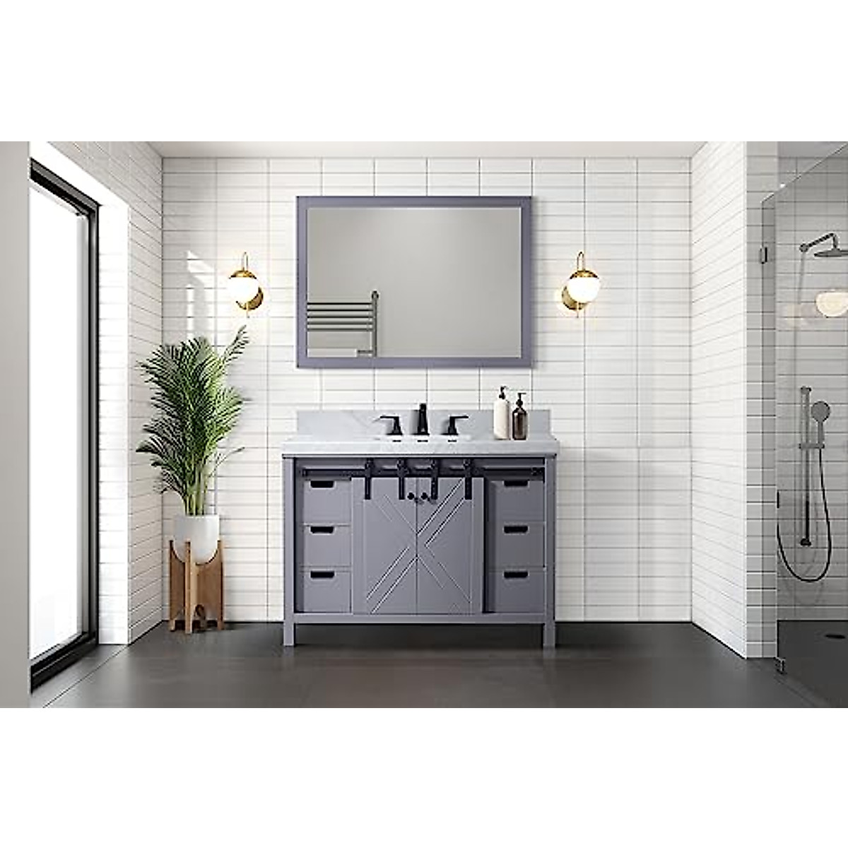 Lexora Home Marsyas 48" Single Vanity with Mirror in Dark Gray