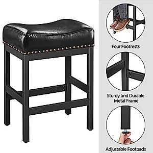 Yaheetech 26" Bar Stools Set of 2 Counter Height Bar Stools Leather Saddle Stool Kitchen Stools for Island Modern Backless Faux Leather Counter Stool, Black