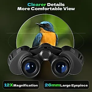 12x40 HD Binoculars for Adults and Kids High Powered, Clear Large View & Low Light Night Vision, Waterproof Binoculars for Hunting, Birds Watching, Cruise Ship, Theaters, Travel and Stargazing