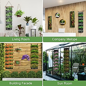 iPower Hanging Vertical Wall Planter 7 Pockets Upgraded Deeper Waterproof Herb Flower Growing Pouch Felt Cloth, for Yard Garden Courtyard Fence Home, Balcony Office Decoration