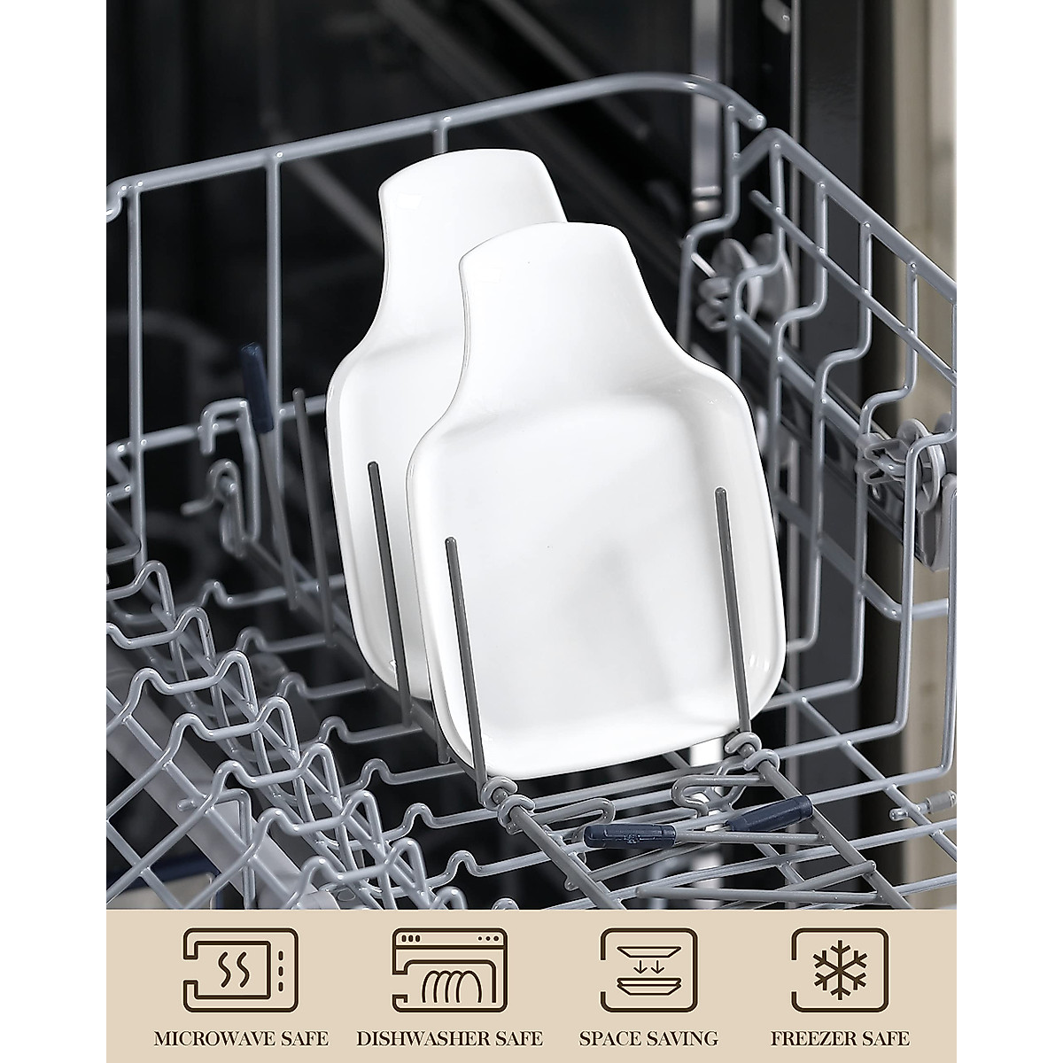 MALACASA Spoon Rest, Large Spoon Rests for Stove Top, Porcelain Spoon Holder for Kitchen Counter, Utensils Rests, Cooking Spoon Holders for Spatula Ladle Tongs, Ivory White, Series REGULAR