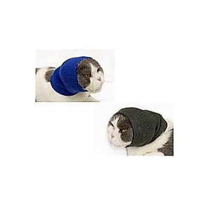 DDFS 2 Pack Cat No Flap Ear Wrap, Hoodie Anxiety Pet Earmuffs No Flap Ear Wrap Cat Small in Bath - Blue+Grey S