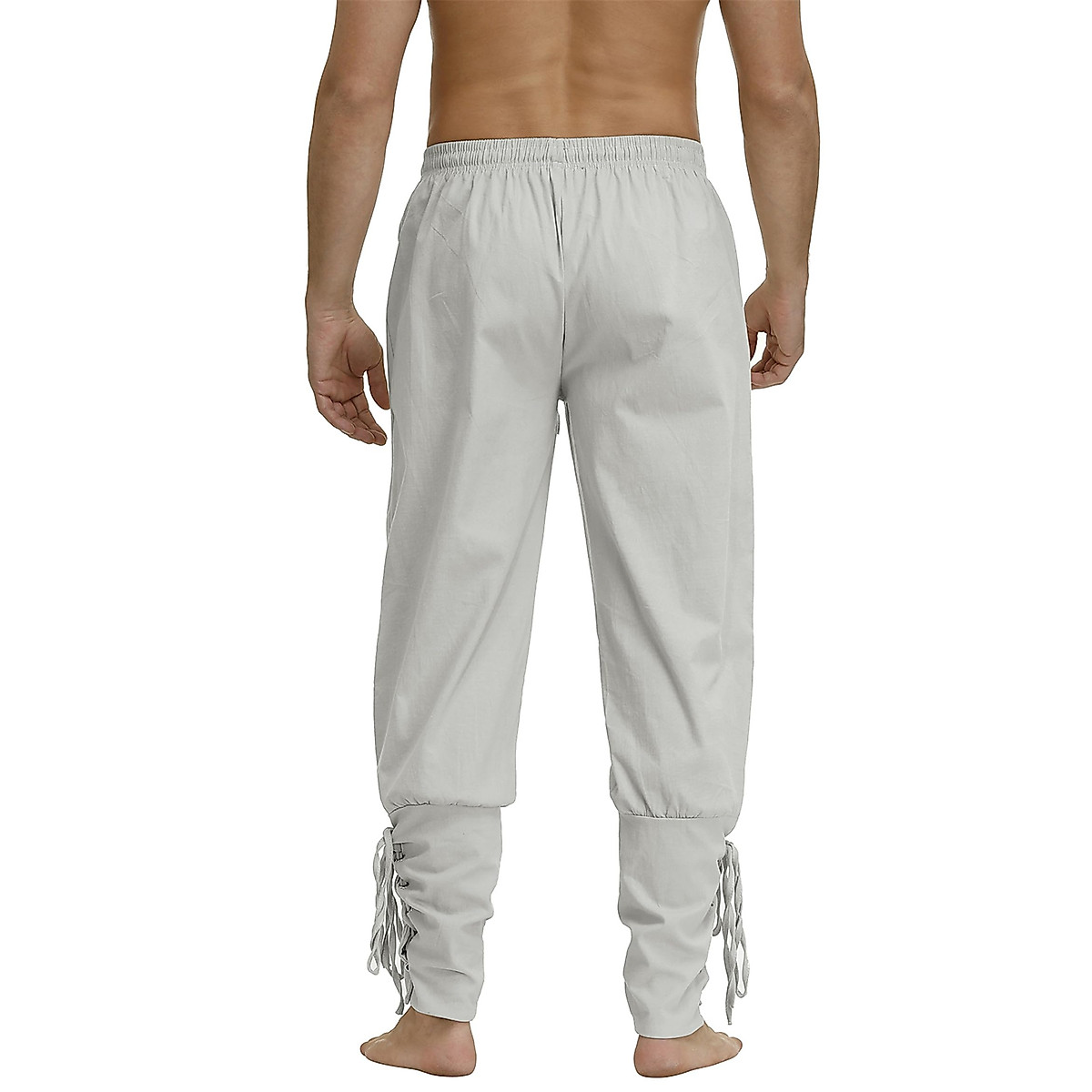 Men's Ankle Banded Cuff Renaissance Pants Medieval Viking Navigator Trousers Pirate Cosplay Costume with Drawstrings White-2XL