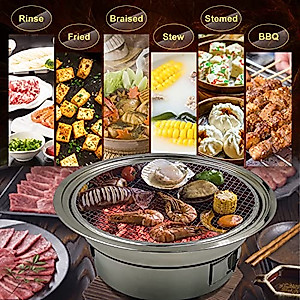 Korean BBQ Grill，Portable Charcoal Grill Stainless Steel Non-stick Easy to Clean Multi-function Charcoal Stove for Outdoor Camping BBQ Grill