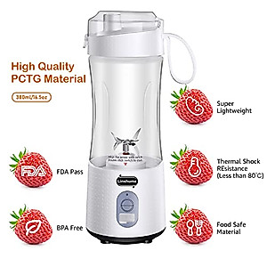 Personal Blender, Portable Blender USB Rechargeable, Linshuma Mini Blender Cup for Shakes and Smoothies, Fresh Fruit Juice Blender Bottle Electric for Travel Gym Office 6 Blades 380ML White