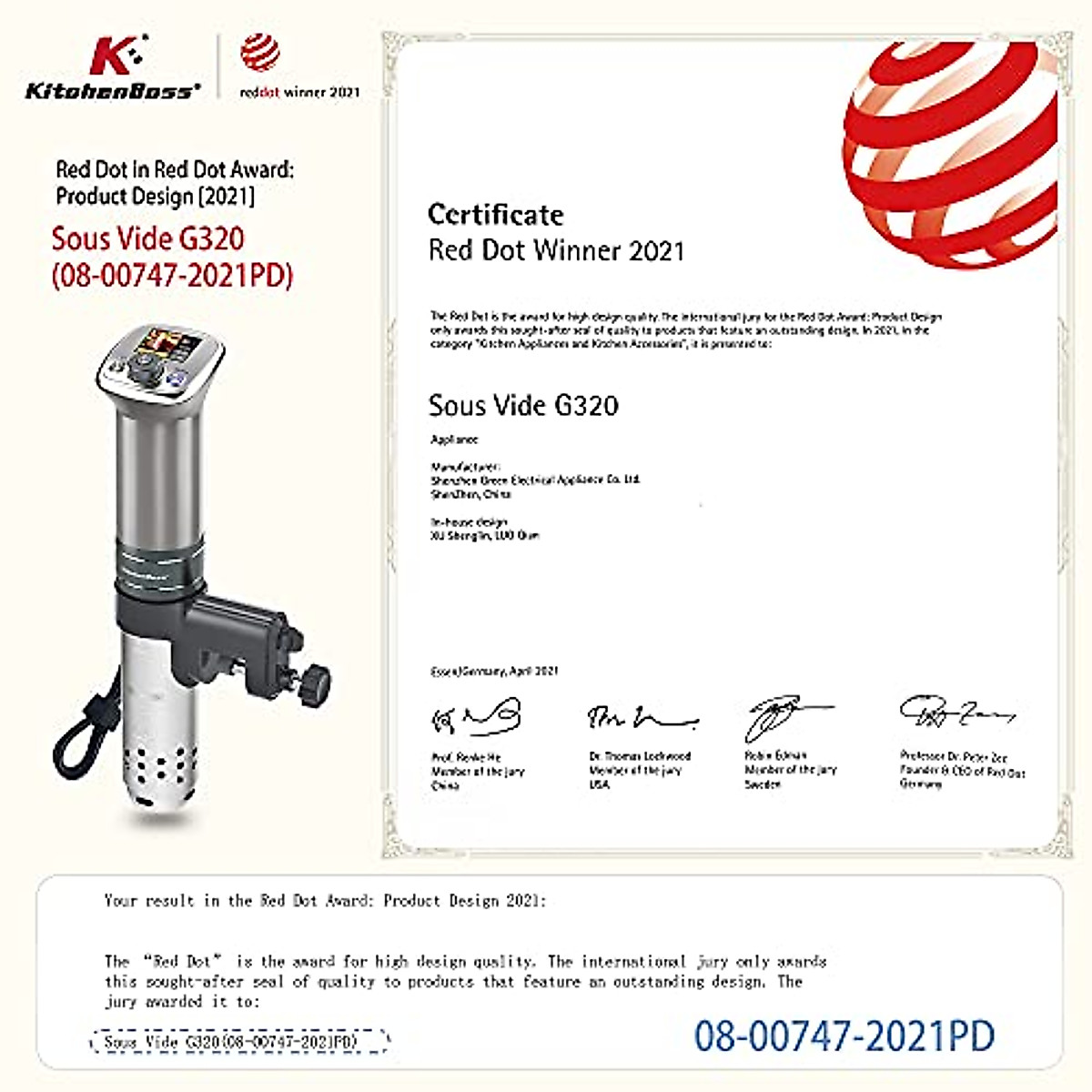 Sous Vide Cooker Ultra-Quiet: Color LCD Recipes IPX7 Waterproof circulator cooker Brushless DC motor 1100 Watts Immersion Circulator Include Sous Vide Cookbook by KitchenBoss (G320 Silver)