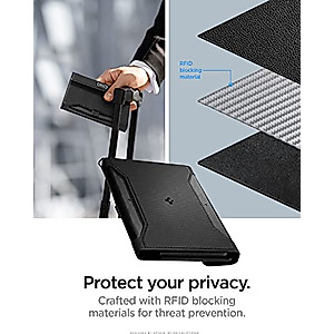Spigen Passport Card Cover Holder Passport Wallet Travel Documents Organizer Protector Passport Holder Travel Accessories with RFID Blocking Technology SIM Card Pin Included - Black