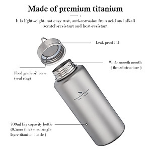 Boundless Voyage Titanium Bottle Single-layer Sports Water Bottle Ultralight Leakproof Drinkware for Outdoor Camping Hiking 700ml-Ti3012D