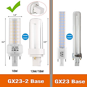 Lidesheng GX23-2 Base LED Light Bulb Plug and Play,4000K Neutral White 1400Lm 2Pin LED PL Bulb, 13W 18W CFL Equivalent, Ballast Compatible (Neutral White, 10W 2pcs)