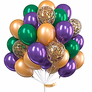 PartyWoo Purple Green Gold Balloons 50 pcs and Crepe Paper Streamers Green 4 Rolls