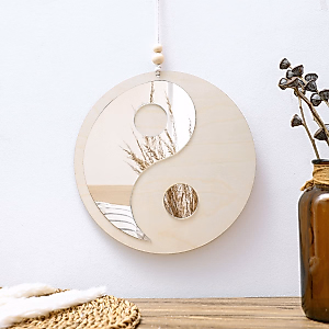 Artilady Yin Yang Decorative Mirror - Boho Wood Mirror Macrame Taiji Small Round Mirror Wall Decor for Apartment Nursery Bedroom Living Room Farmhouse Funky Home Decor