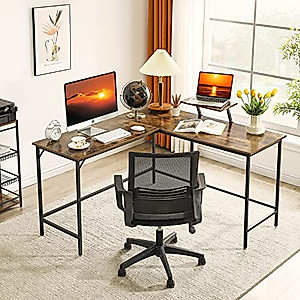 YMYNY L Shaped Computer Desk, Industrial Corner Table for Home Office, PC Laptop Workstation, Study Writing Gaming Table with Monitor Stand, Easy to Assemble, Rustic Brown, UHTMJ052H