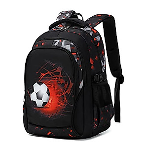 mezhsa Boys Backpack Kids Bookbag Durable Elementary Middle School Bags Soccer 18in (Red)
