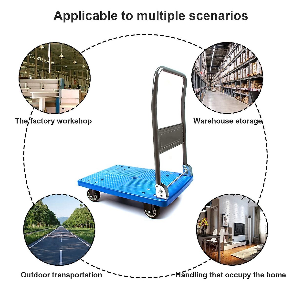 Platform Truck with 880lb Weight Capacity and 360 Degree Swivel Wheels, Dolly Cart Heavy Duty, Foldable Push Hand Cart with Large Size 35.8x24x34in for Loading and Storage (Blue, S)