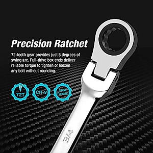 DURATECH Extra Long Flex-Head Ratcheting Wrench Set, Double Box End Wrench Set, 5-Piece, SAE, 5/16" to 13/16", CR-V Steel, with EVA Foam Tool Organizer