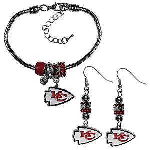 NFL Siskiyou Sports Womens Kansas City Chiefs Euro Bead Earrings and Bracelet Set One Size Team Color