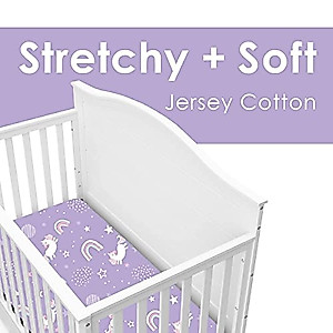 GROW WILD Crib Sheets Girl 3 Pack | Soft & Stretchy Jersey Cotton Fitted Crib Sheet Unicorn, White Pink Purple Baby Crib Sheets for Girl, Crib Mattress Sheet or Toddler Bed Sheets, Unicorn baby sheets