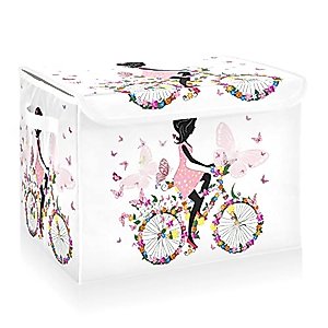 CaTaKu Romantic Butterflies Storage Bins with Lids and Handles, Fabric Large Storage Container Cube Basket with Lid Decorative Storage Boxes for Organizing Clothes