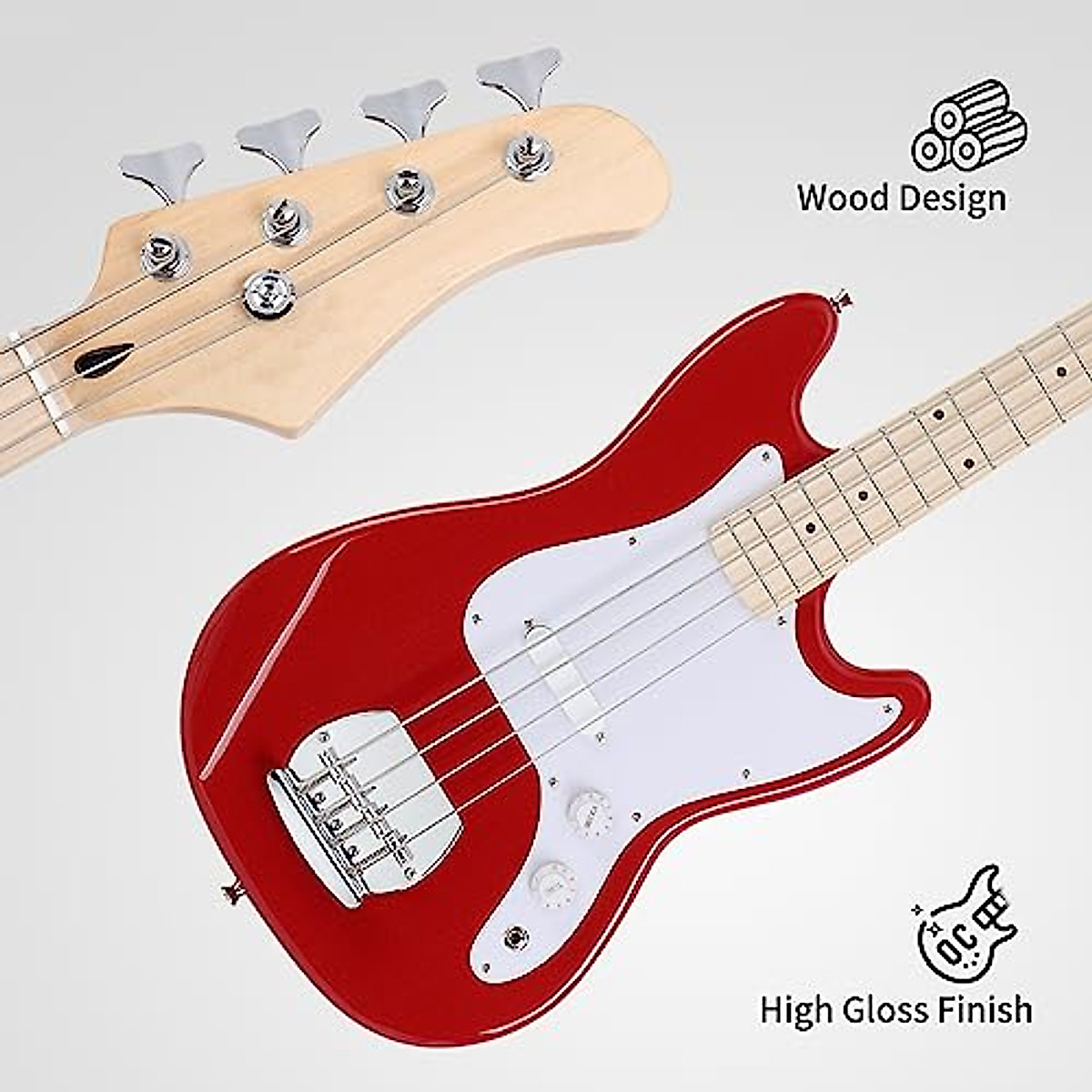 Ktaxon 4 String Electric Bass Guitar, Beginner Electric Bass Guitars Kit with Gig Bag, Shoulder Strap & Cable, Accessories, 42.5" Single-Coil Pickup Bass Guitars W/Fixed Bridge (Red)