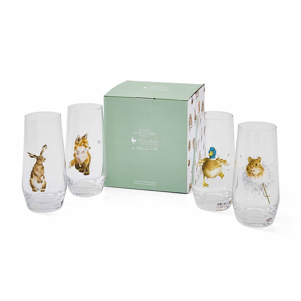 Wrendale Designs - 'Set of 4' Country Animal Hi-Ball Glasses