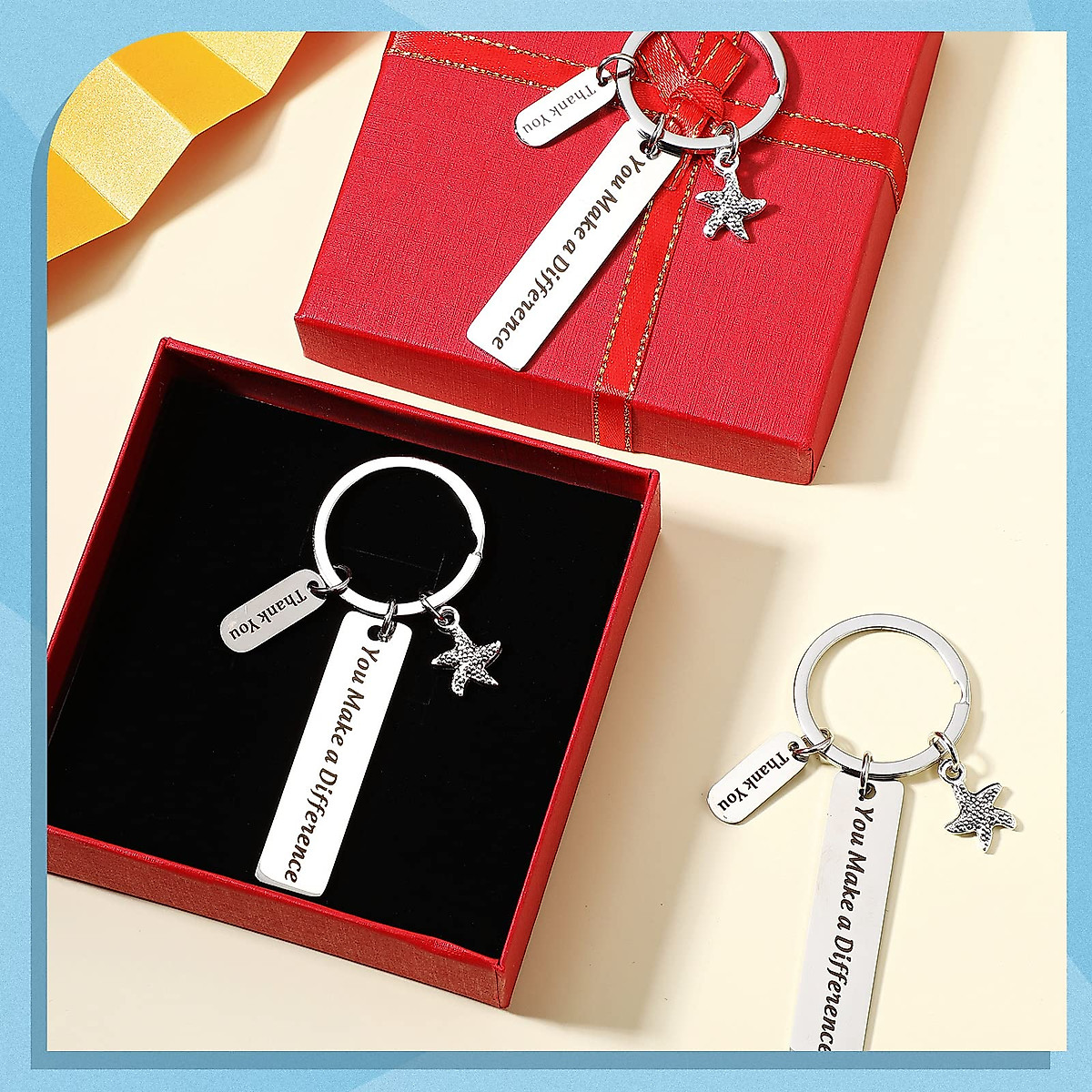 Yinkin 6 Pcs Thank You Gifts Appreciation Keychain You Make a Difference Gift Key Chain Thank You Keychain Engraved Stainless Steel Key Charm for Christmas Coworker Teacher Doctor Employee