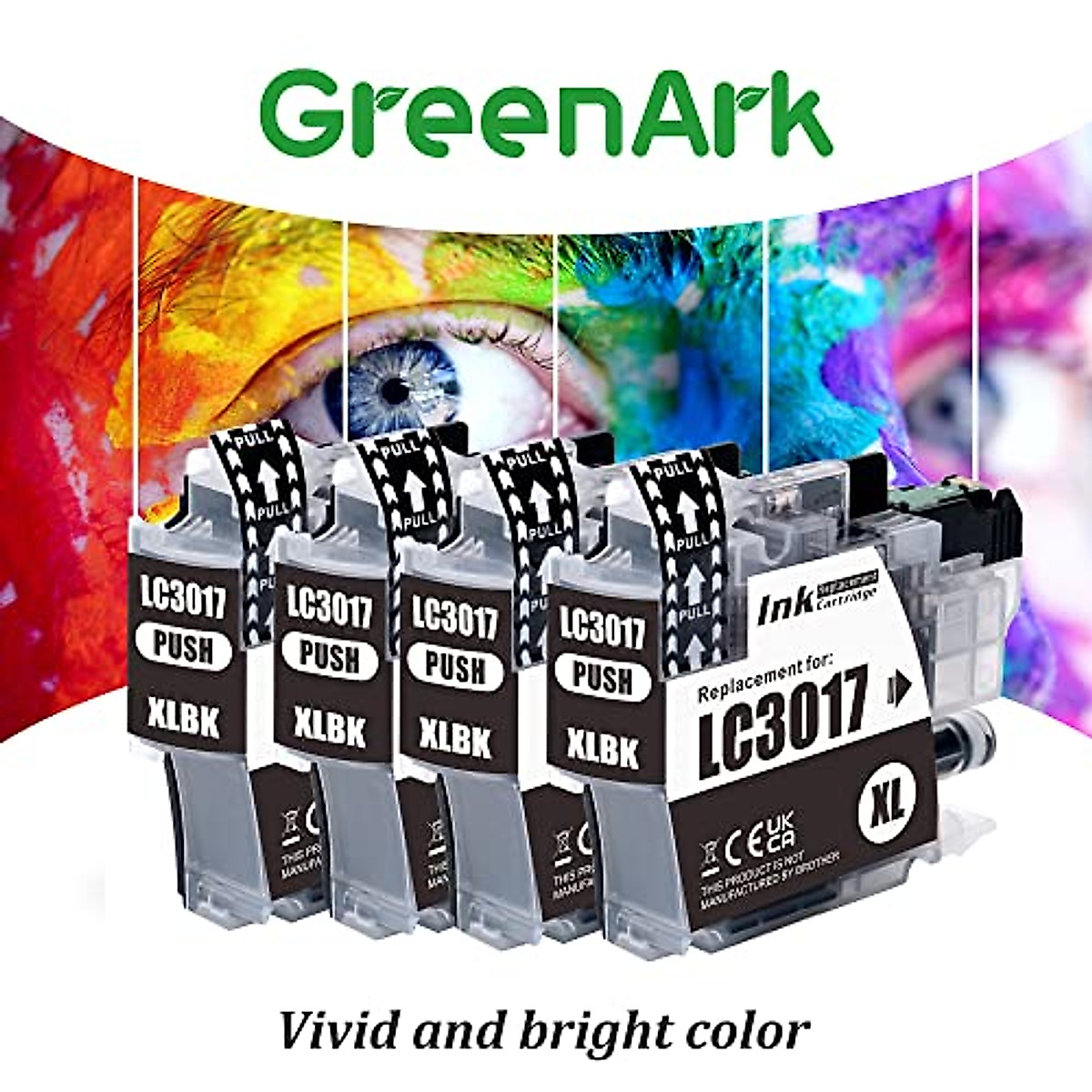 GREENARK Compatible Ink Cartridge Replacement for Brother LC3017BK High Yield Black Work for Brother MFC-J6930DW MFC-J5330DW MFC-J6530DW MFC-J6730DW Printers, 4 Pack LC3017XL Black Ink Cartridges